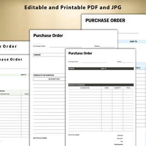 Editable Purchase Order Template, Editable Purchase Template, Invoice ...