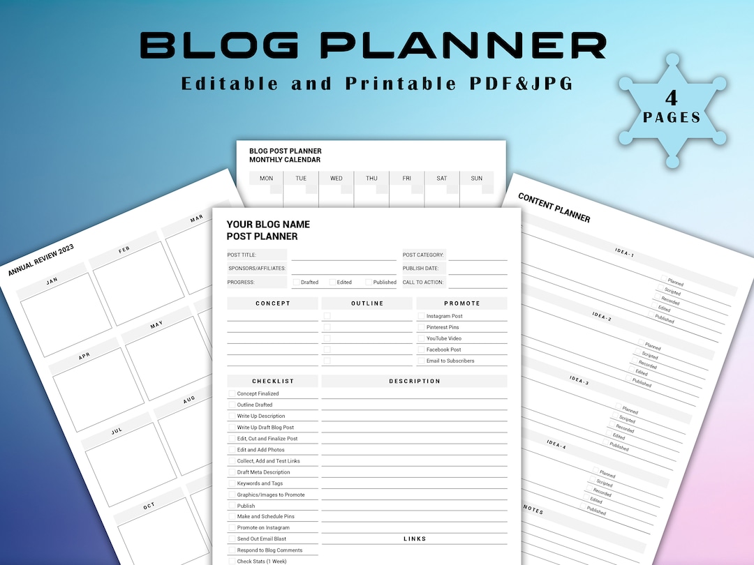 Blog Post Planner Printable, Content Planner, Social Media Planner ...
