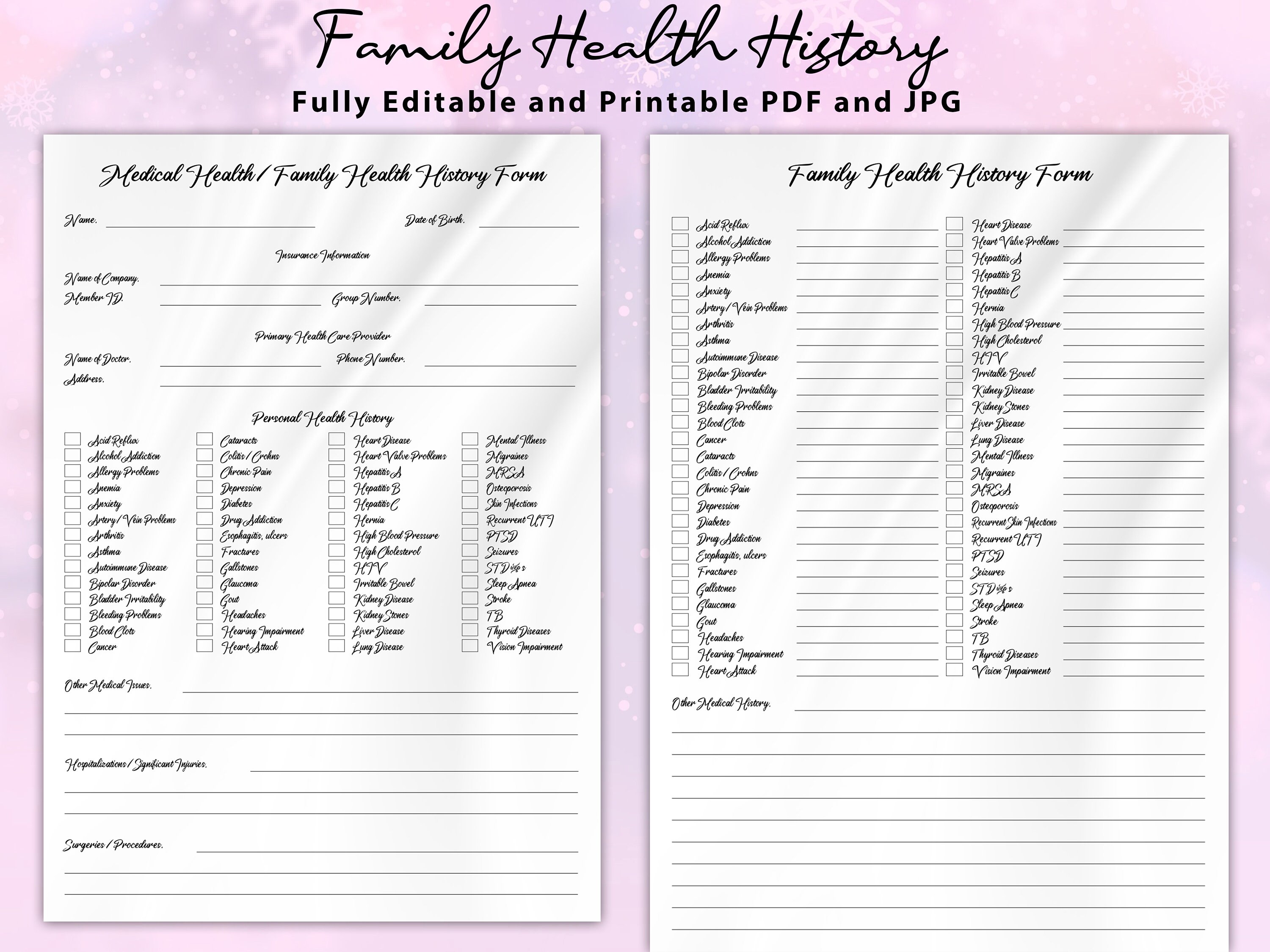 Comprehensive Medical History Form, Your Health Your Story, Medical ...