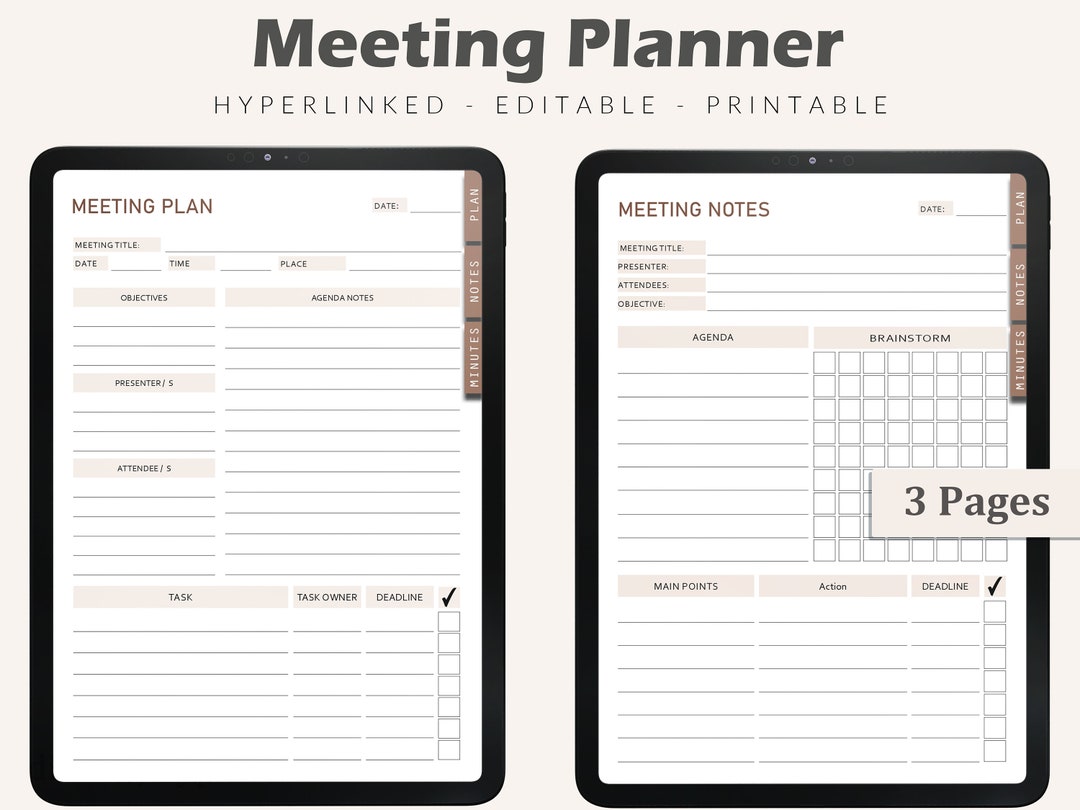 Meeting Planner Template, Meeting Notes Template Printable, Meeting ...