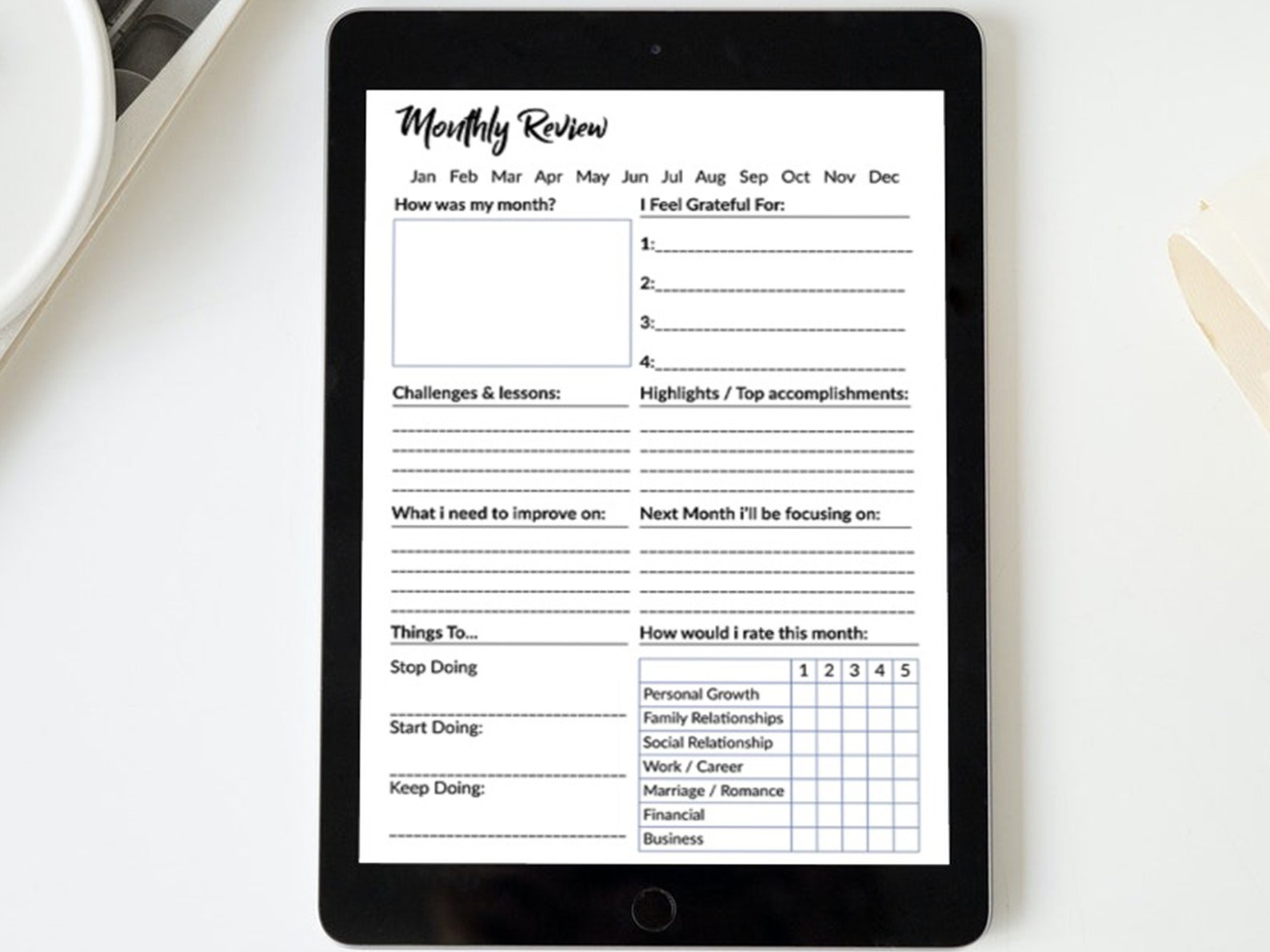 Printable Daily Review, Weekly Review, Monthly Review, Planner Insert ...