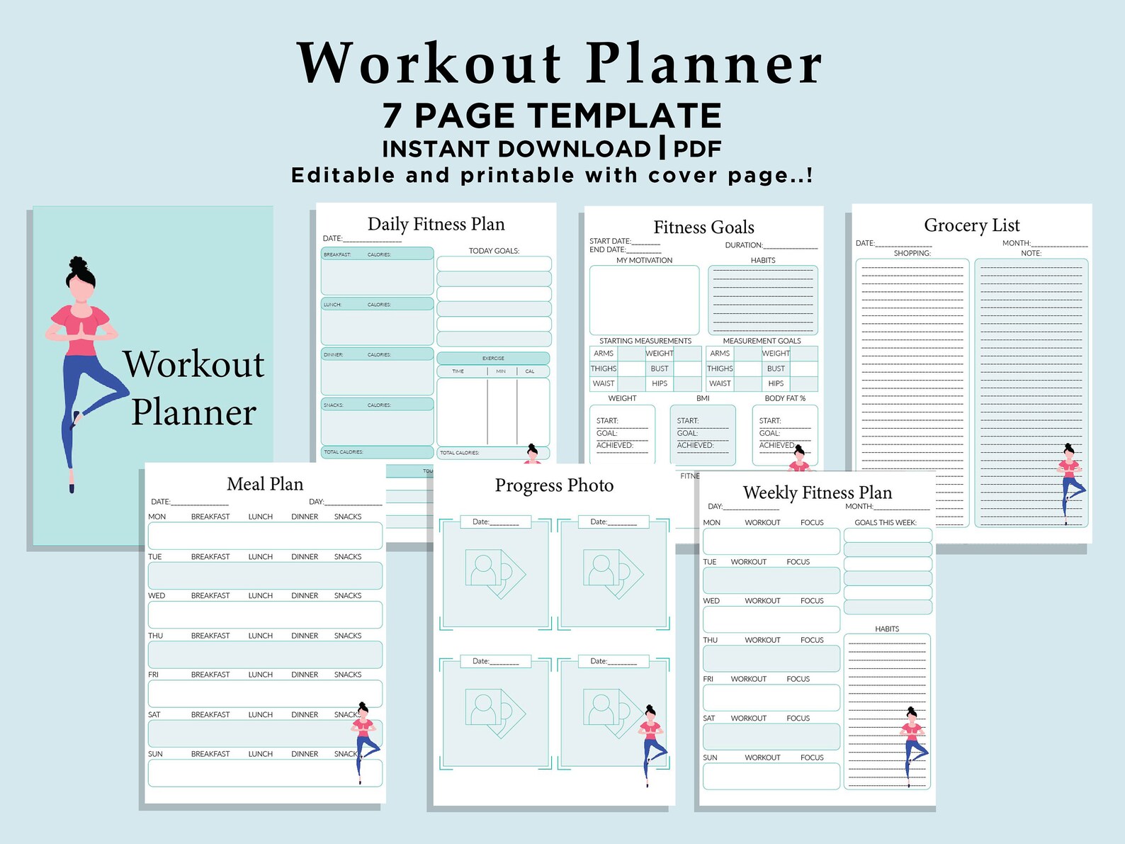 Editable Workout Planner Digital, Printable Fitness Planner, Daily ...
