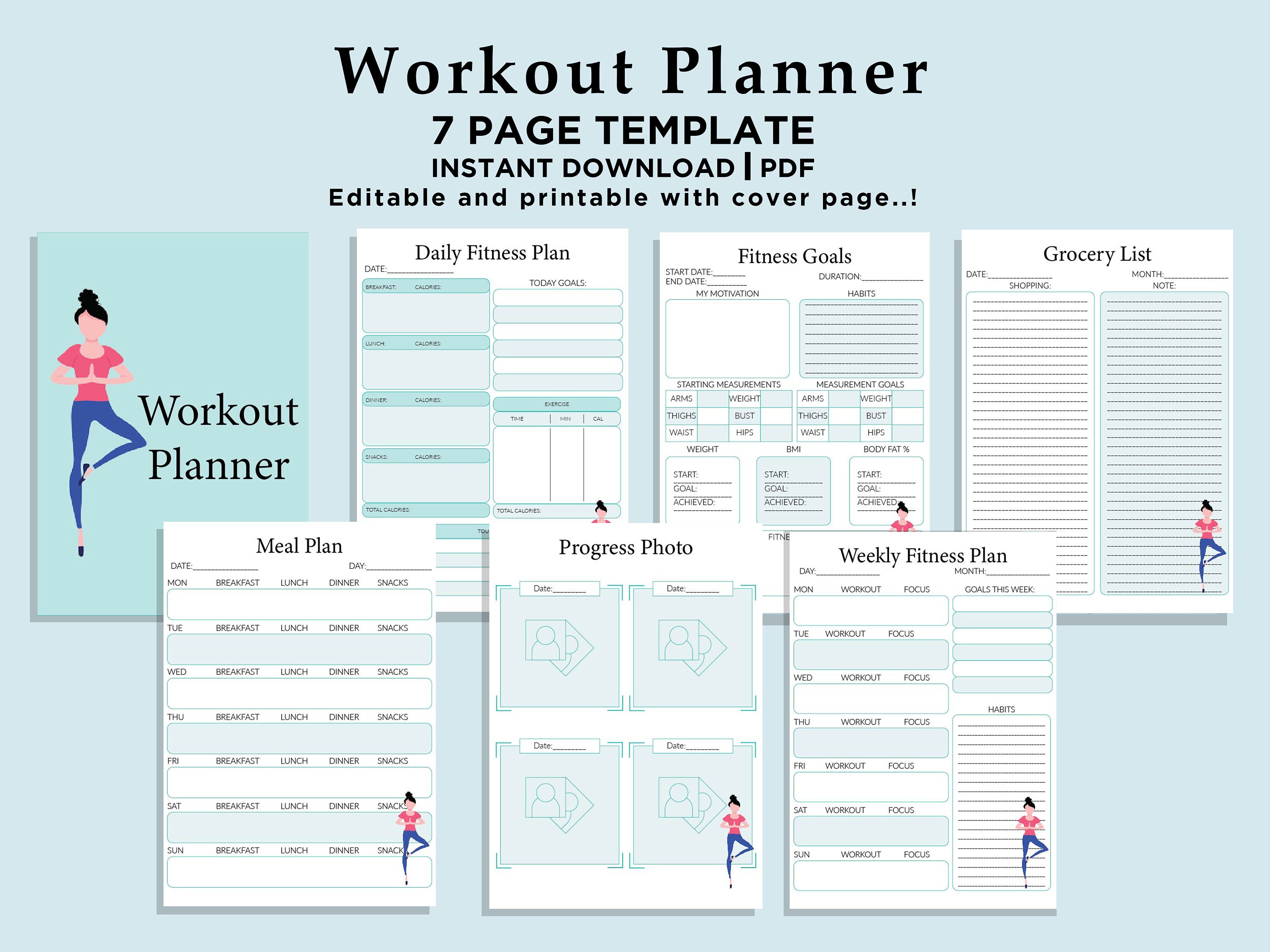 Editable Workout Planner Digital, Printable Fitness Planner, Daily ...