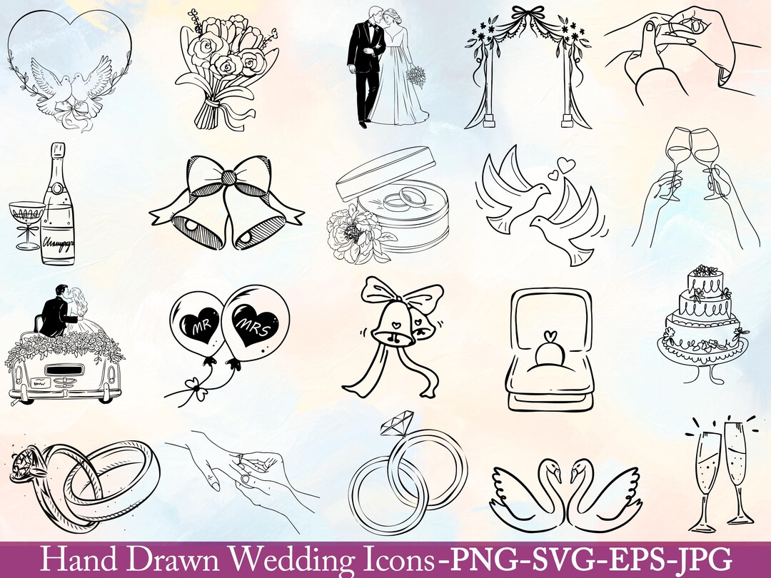 Wedding Icons Line Art, Hand Drawn Wedding Icons Svg,wedding Timeline ...
