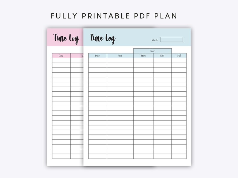 Printable Time Log, Editable Work Log, Work Log Printable, Time Spent ...