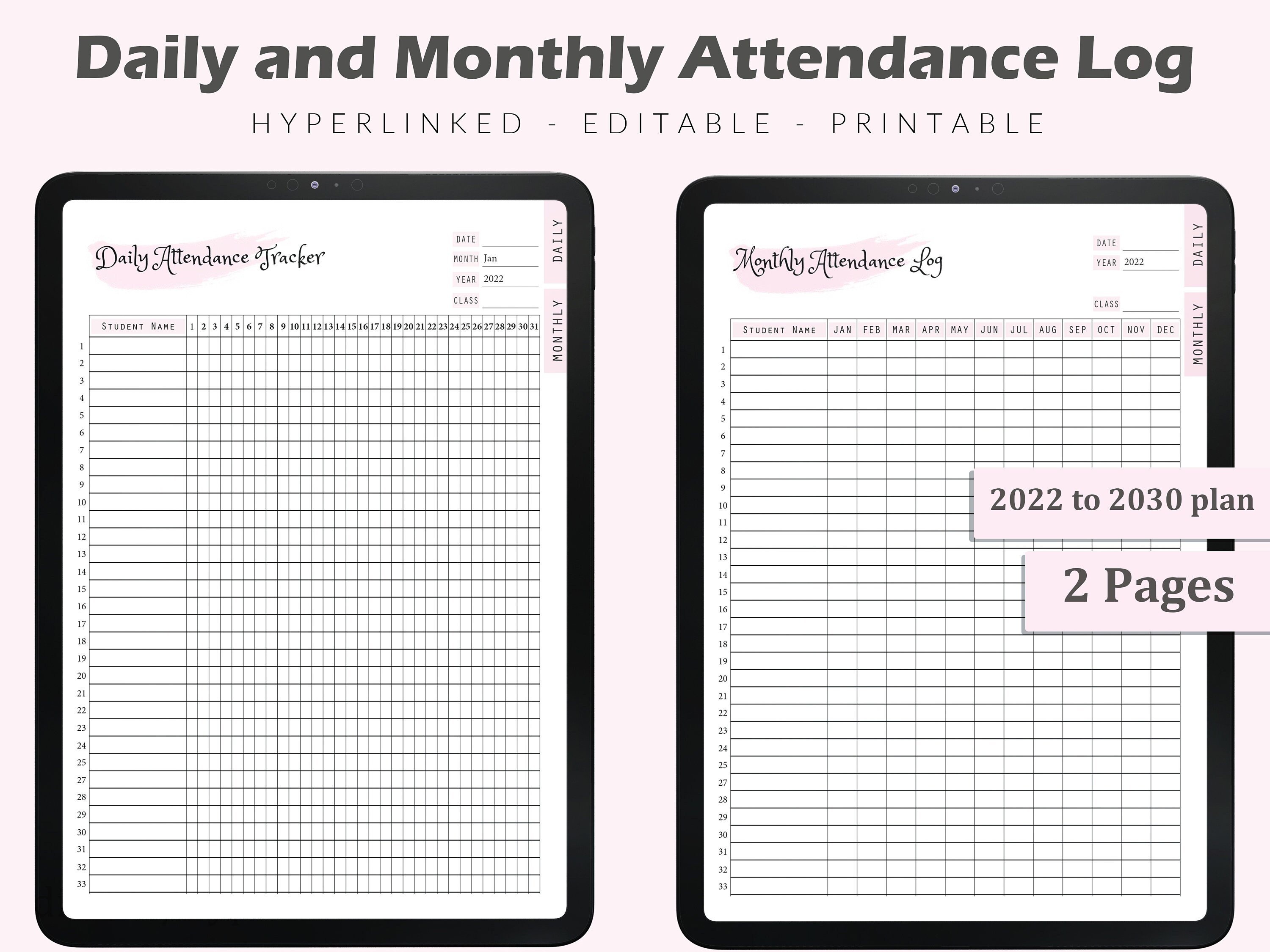 Digital Daily Attendance Log, Monthly Attendance Log, Attendance ...