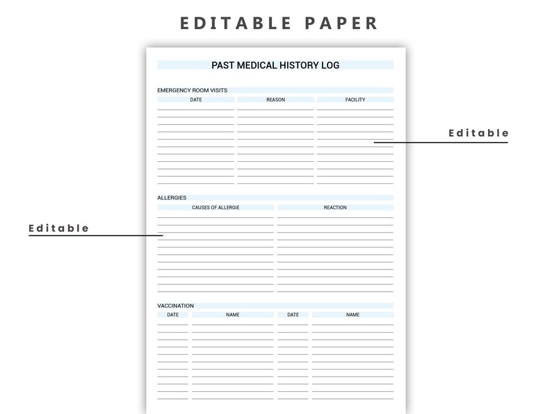 Past Medical History Planner, Medical History Tracker, Health Record ...
