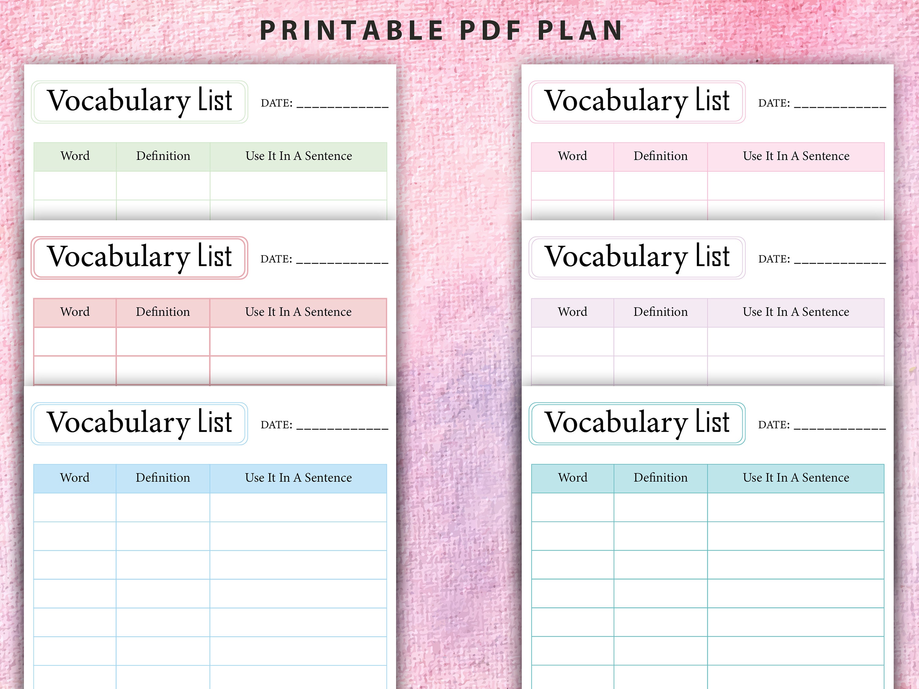 Printable Vocabulary List Bundle, Vocabulary Set Printable, Language ...