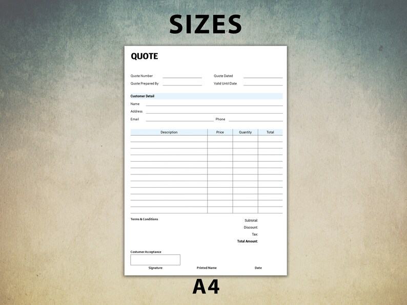 Editable Quote Template, EDITABLE Quotation Form, Small Business ...