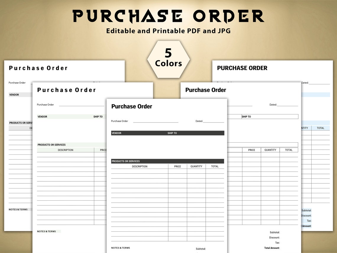 Editable Purchase Order Template, Editable Purchase Template, Invoice ...