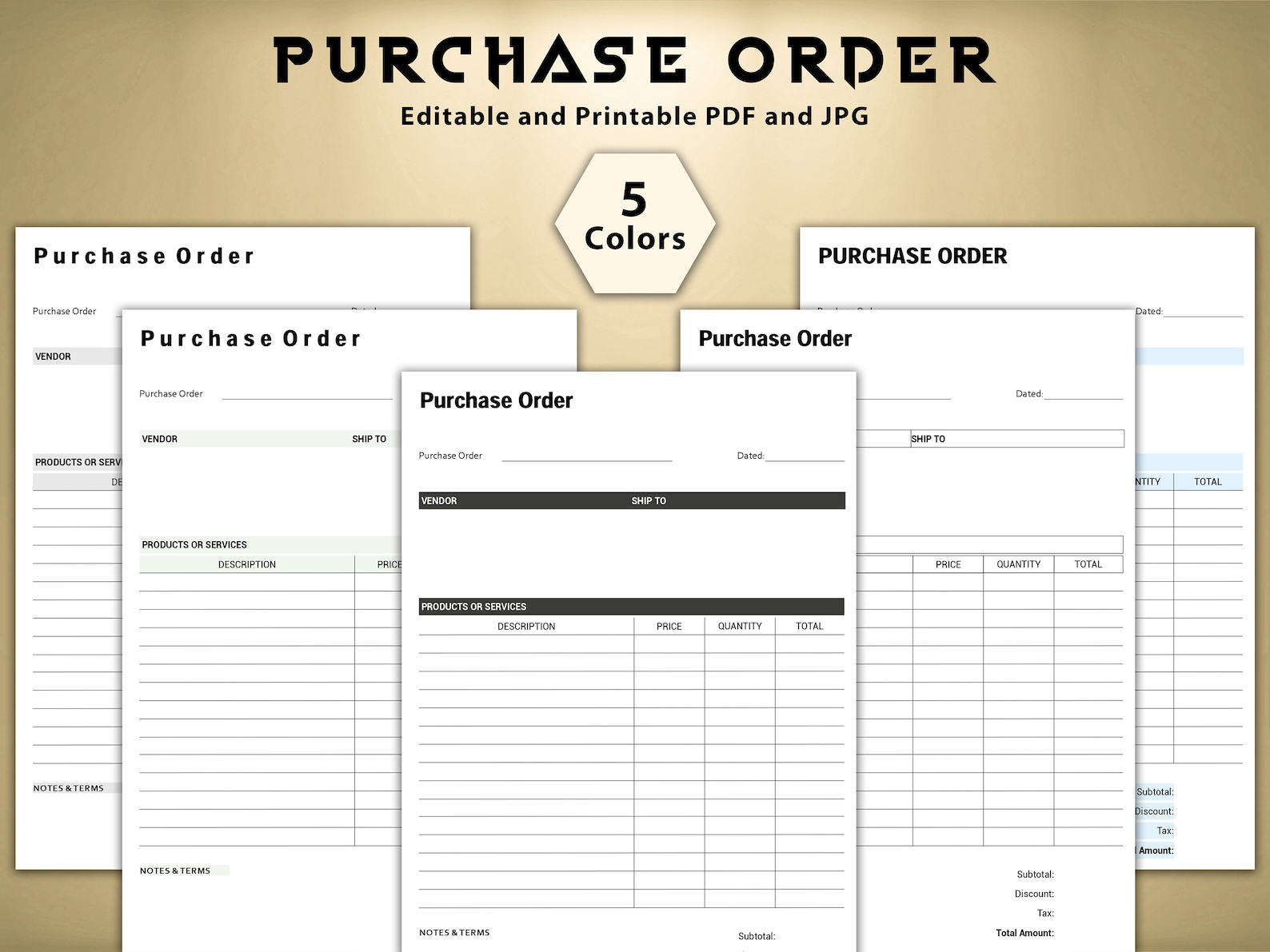 Editable Purchase Order Template, Editable Purchase Template, Invoice ...