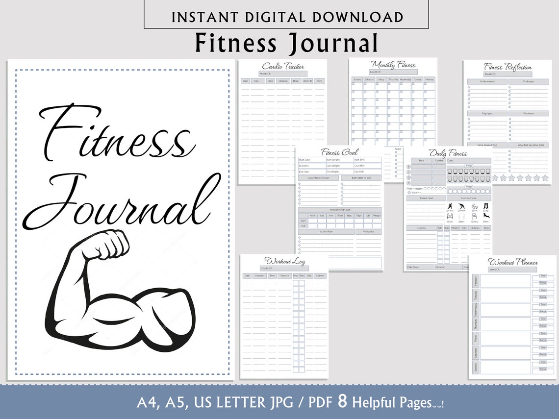 Fitness Journal Printable Minimalist Editable 9 Pages Fitness - Etsy