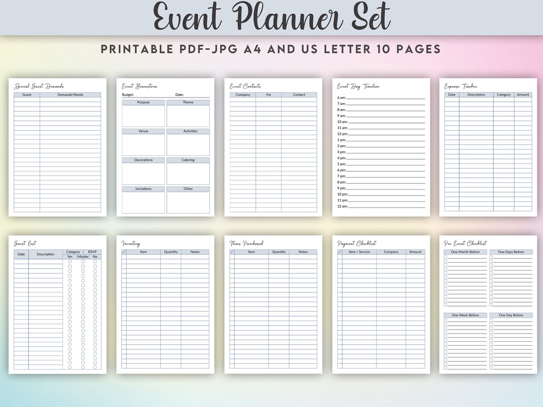 Printable Event Planner, Party Planner, Birthday Party Organiser, Event ...