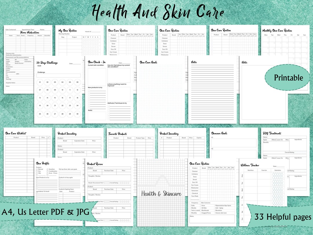 Printable Health and Skin Care Planner, Selfcare Journal, Skincare ...