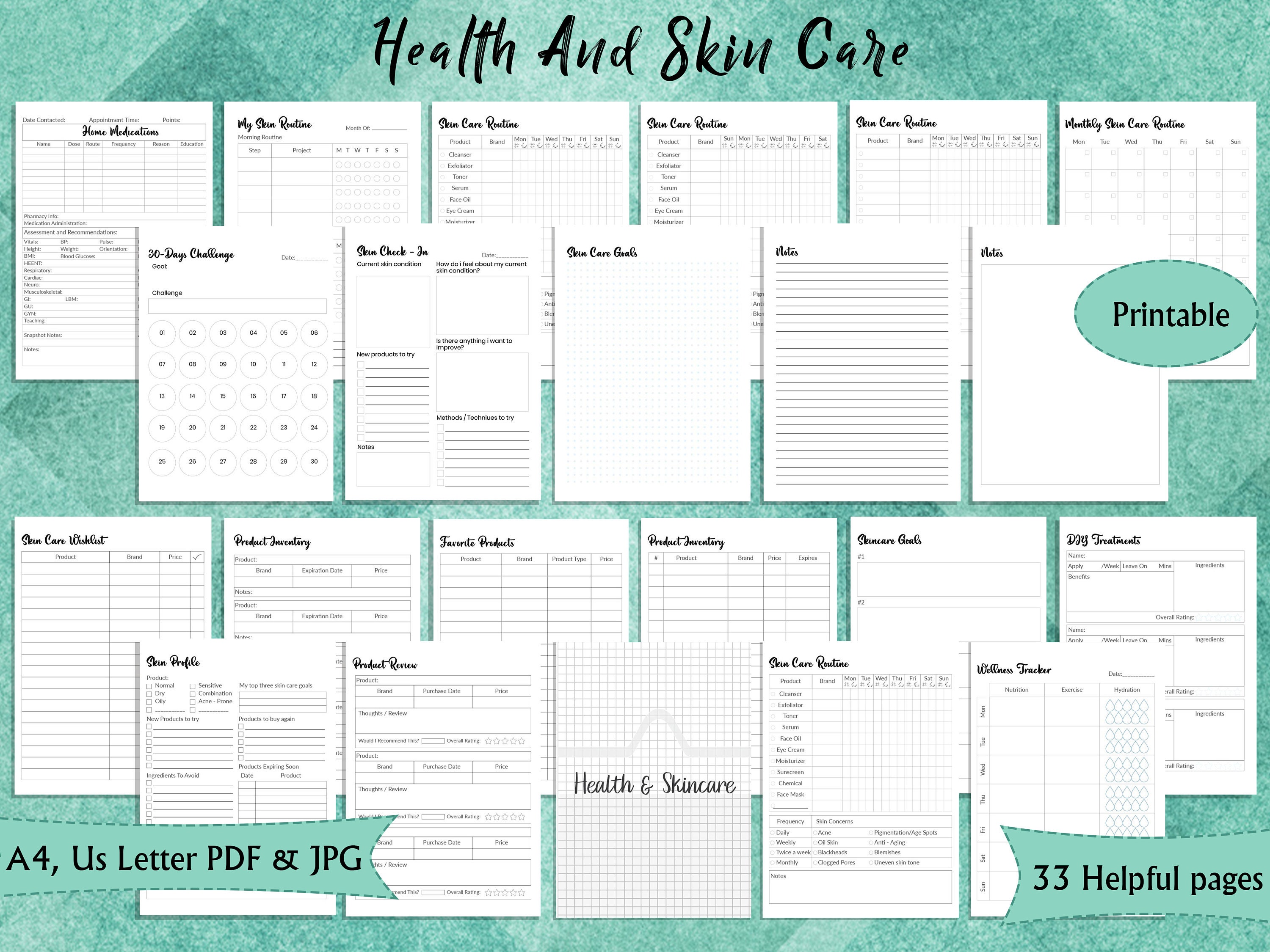 Printable Health and Skin Care Planner, Selfcare Journal, Skincare ...