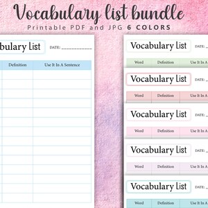 Printable Vocabulary List Bundle, Vocabulary Set Printable, Language ...