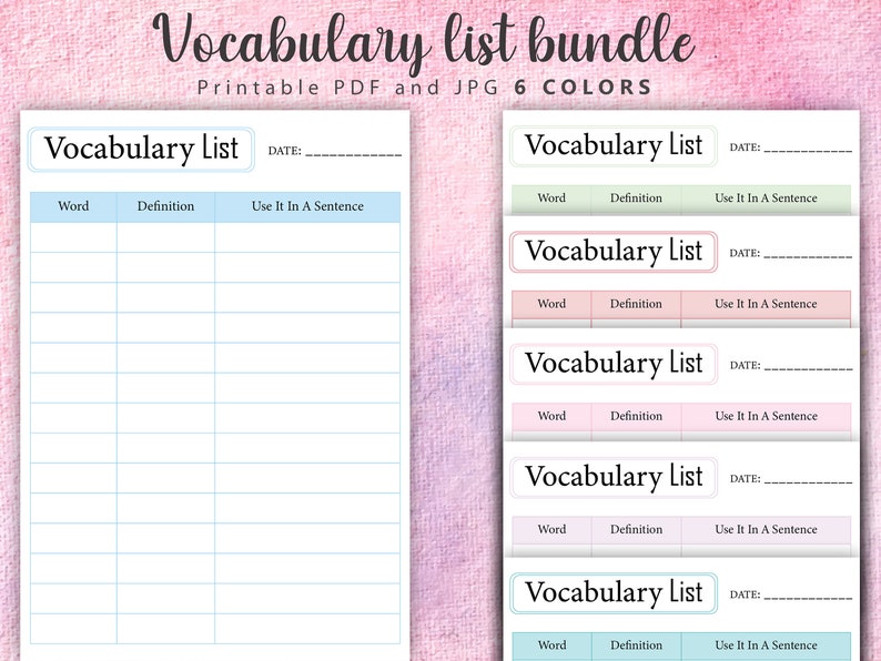 Printable Vocabulary List Bundle, Vocabulary Set Printable, Language ...