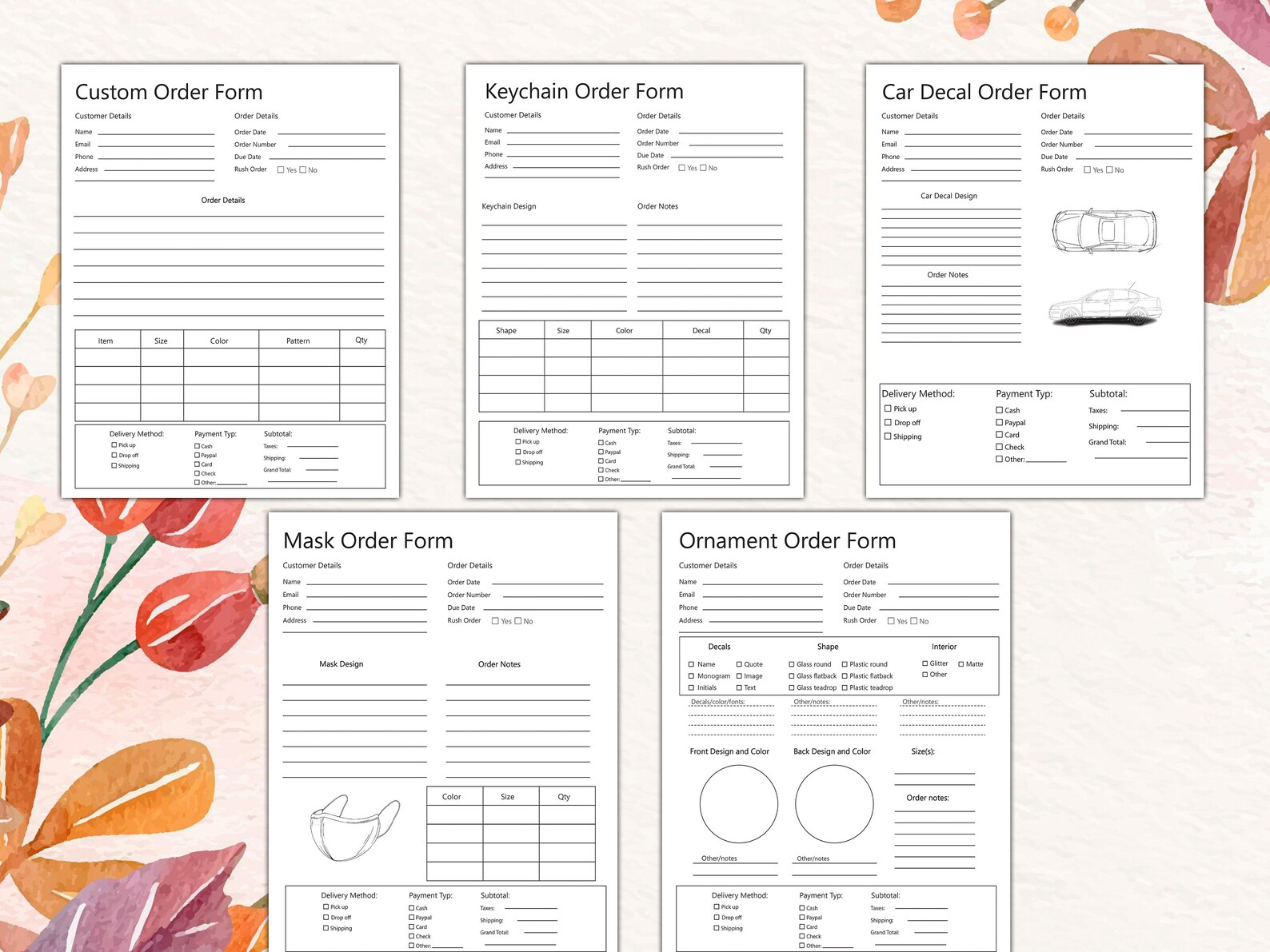 15 Printable Order Forms Bundle, Order Form Template Printable ...