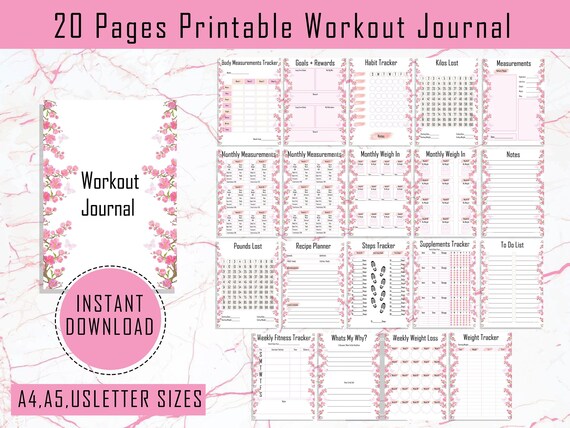 2022 Digital Workout Journal Printable Cum Weight Loss Journal minimalist Editable Workout Tracker journal a4 pdf Instant Digital Download Etsy Australia