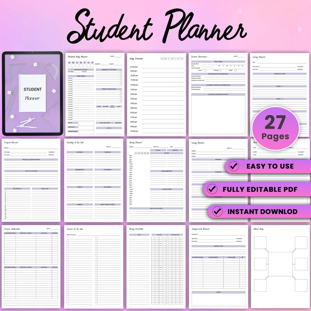 Printable Student Planner Bundle, Academic Student Planner, School ...