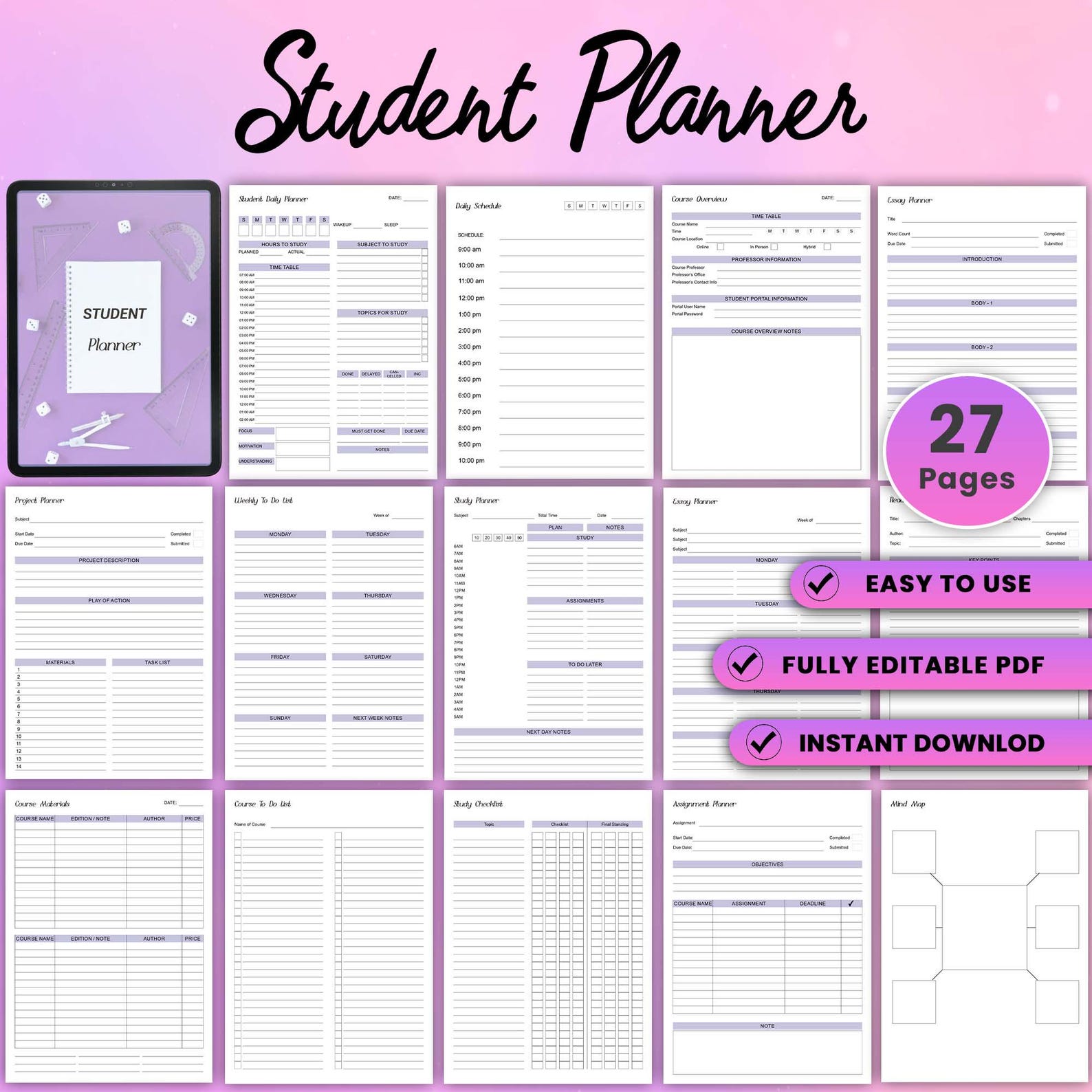 Printable Student Planner Bundle, Academic Student Planner, School ...