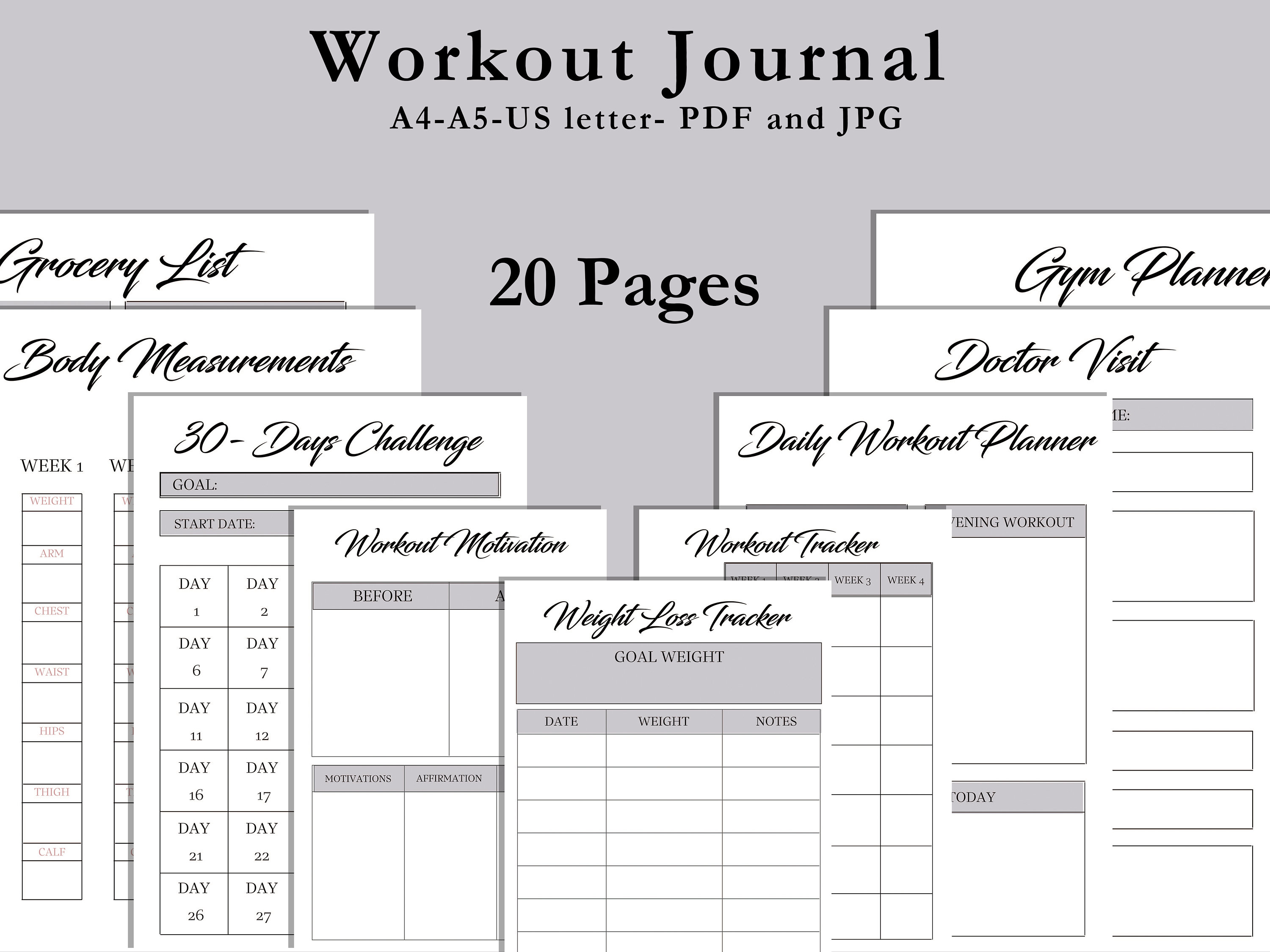 Workout Journal Printable , Minimalist Fitness Journal, Workout Tracker ...