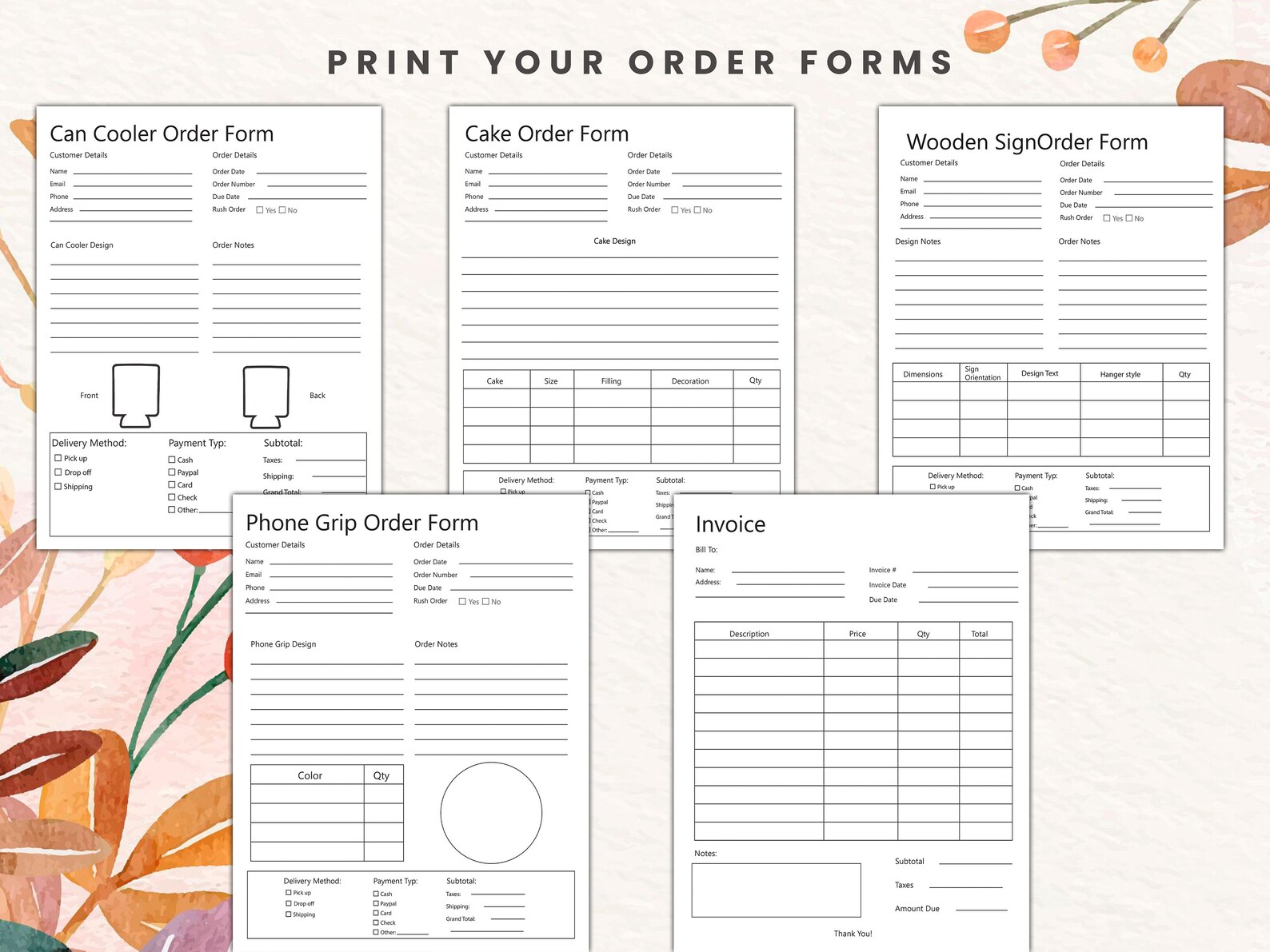 15 Printable Order Forms Bundle, Order Form Template Printable ...