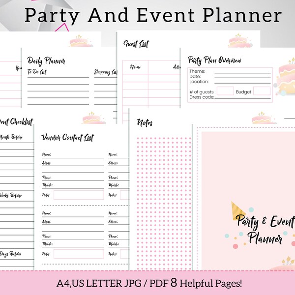 Printable Event Planner, Party Planner, Birthday Party Organiser, Event ...