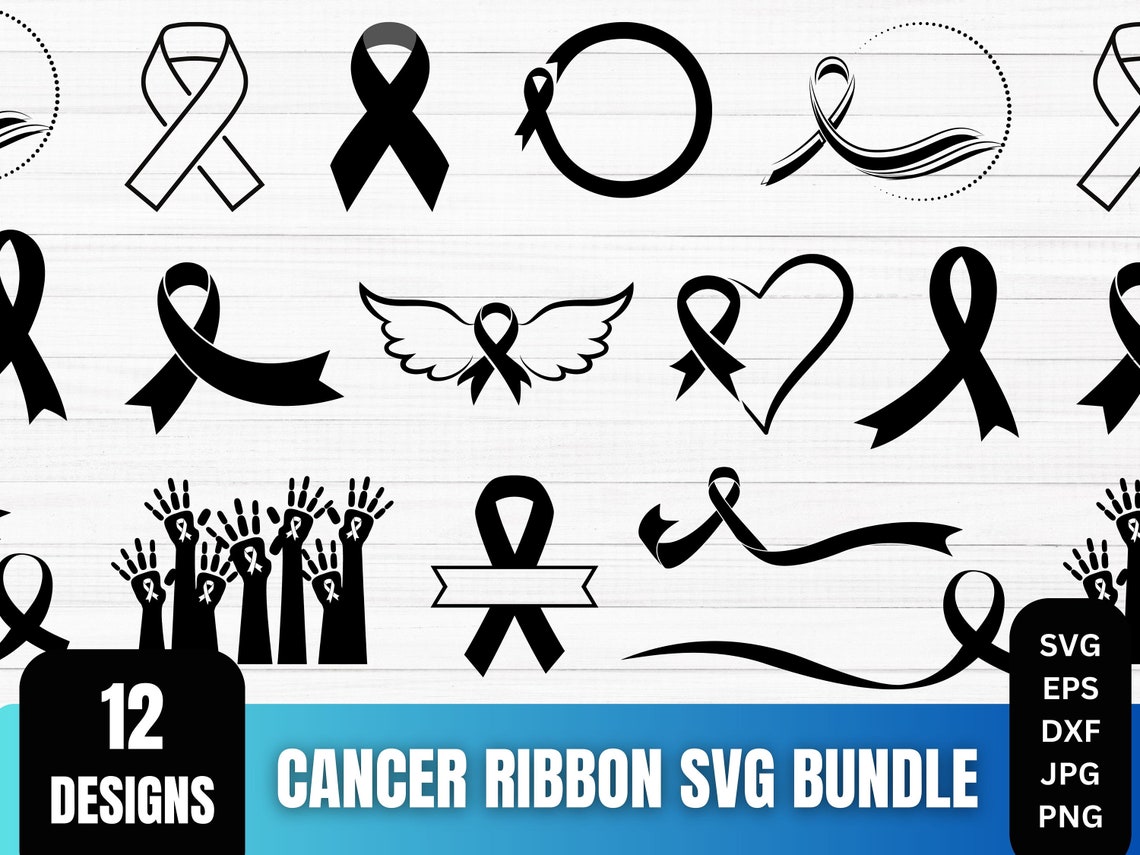 Cancer Ribbon SVG Bundle, Cancer Awareness Ribbon Svg , Cancer Ribbon ...
