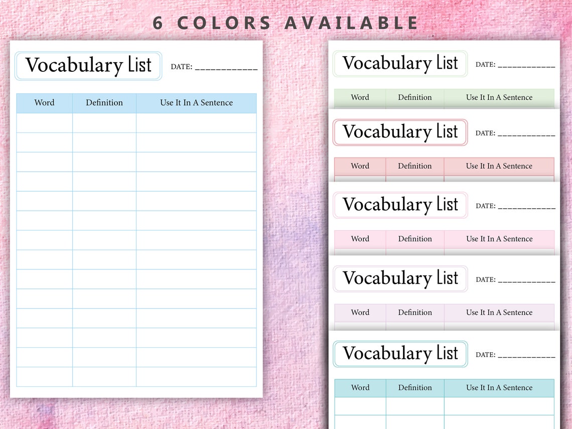 Printable Vocabulary List Bundle, Vocabulary Set Printable, Language ...