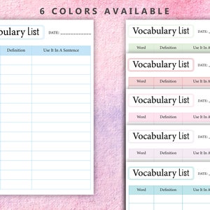 Printable Vocabulary List Bundle, Vocabulary Set Printable, Language ...