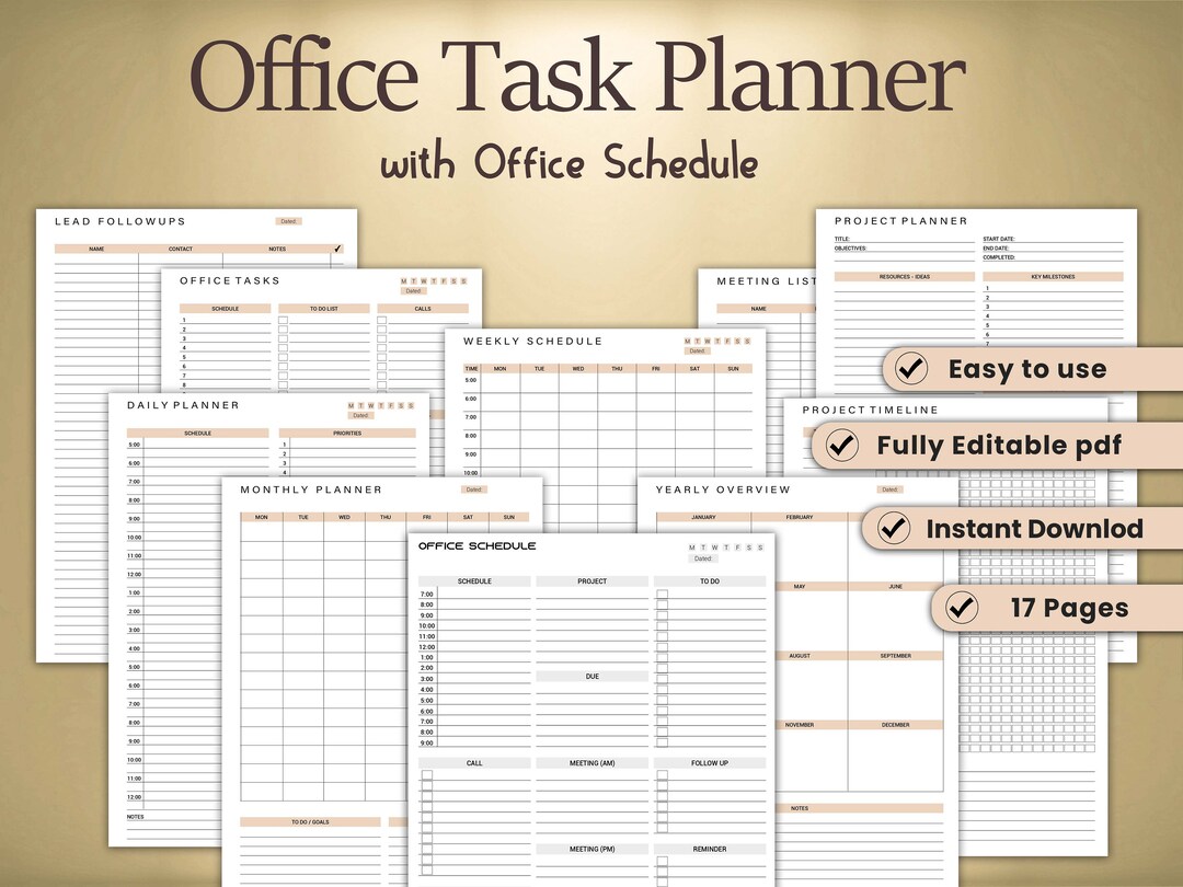Office Task Planner Bundle Editable, Office Schedule, Printable Work ...