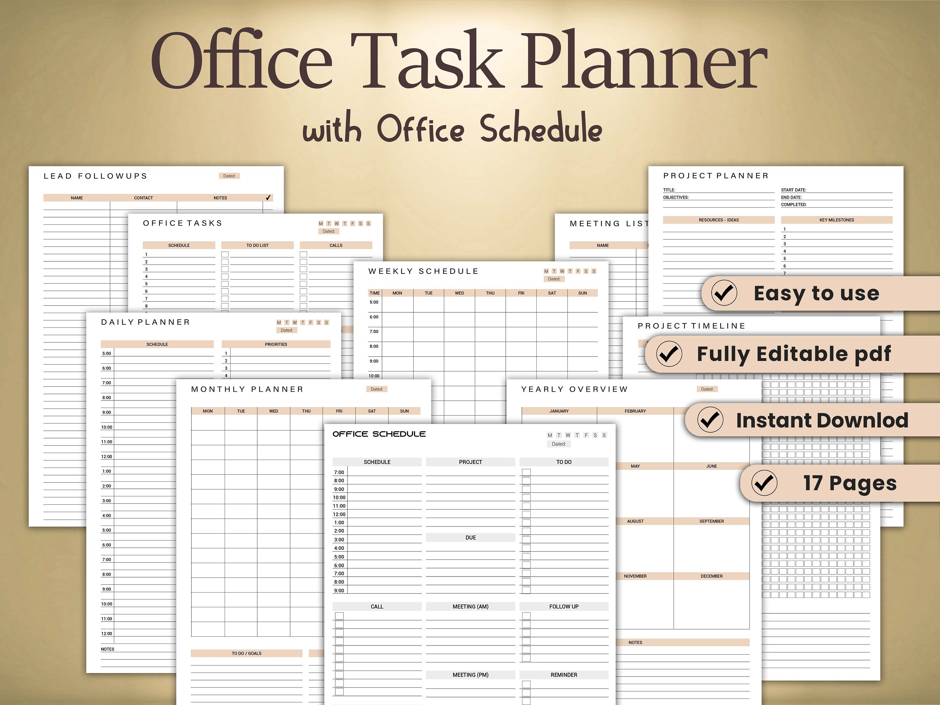 Office Task Planner Bundle Editable, Office Schedule, Printable Work ...