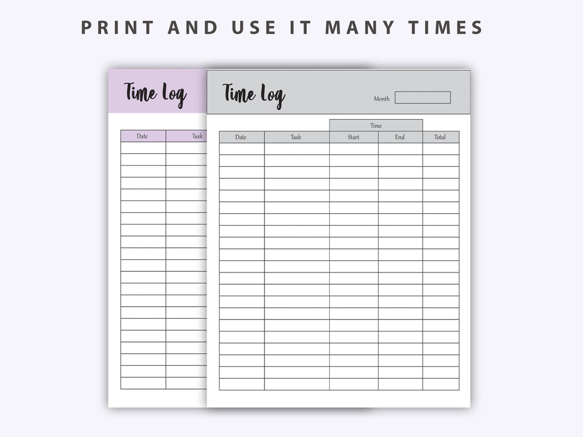 Printable Time Log, Editable Work Log, Work Log Printable, Time Spent ...