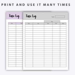Printable Time Log, Editable Work Log, Work Log Printable, Time Spent ...