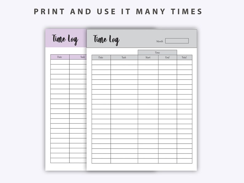 Printable Time Log, Editable Work Log, Work Log Printable, Time Spent ...