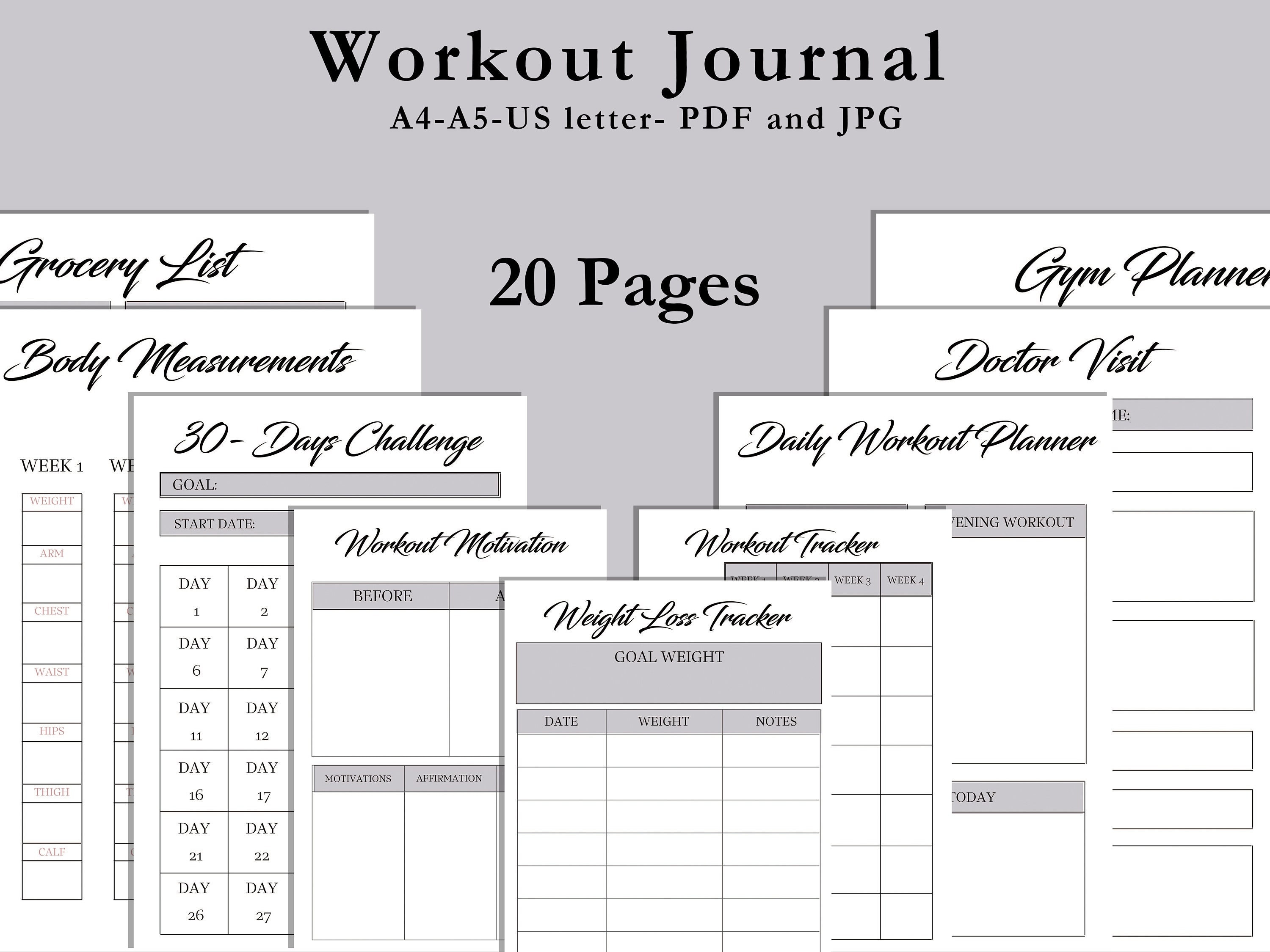 Workout Journal Printable , Minimalist Fitness Journal, Workout Tracker ...