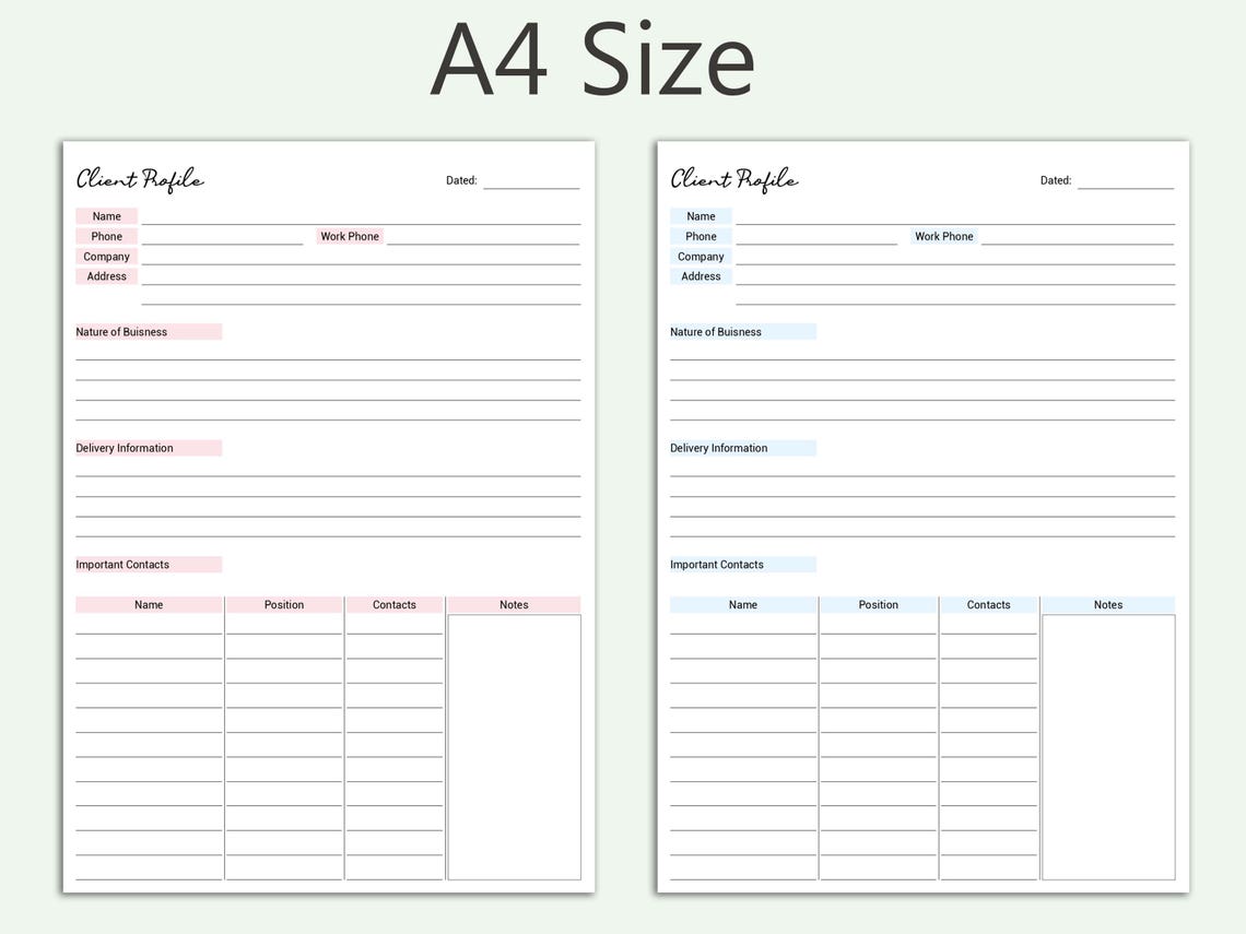 Client Profile Template, Client Information Sheet, Customer Profile ...