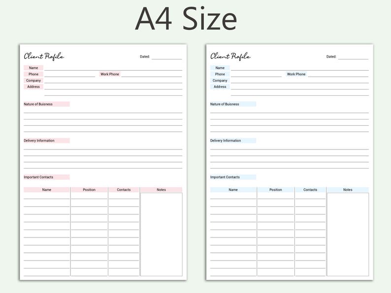 Client Profile Template, Client Information Sheet, Customer Profile ...