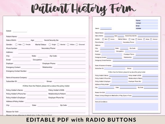 Printable Patient History Forms Patient Medical History Form Template