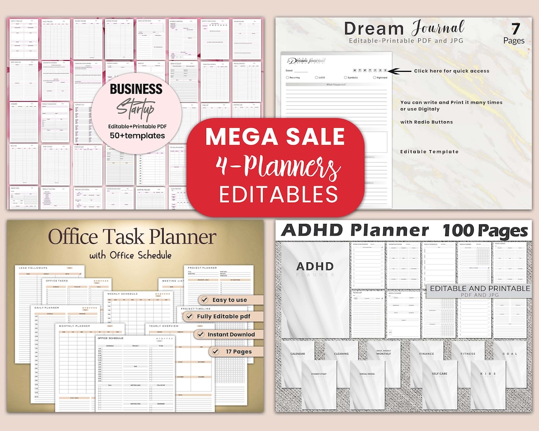 Mega Bundle Adhd Planner, Business Startup, Office Task Planner, Dream ...
