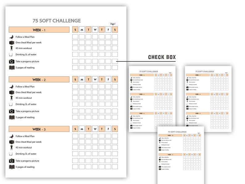 75 Soft Challenge Tracker Printable Editable,soft Challenge 75,75 Easy ...