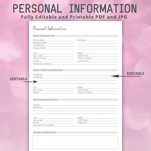 Personal Information Form Personal Data Template Info Sheet Template ...
