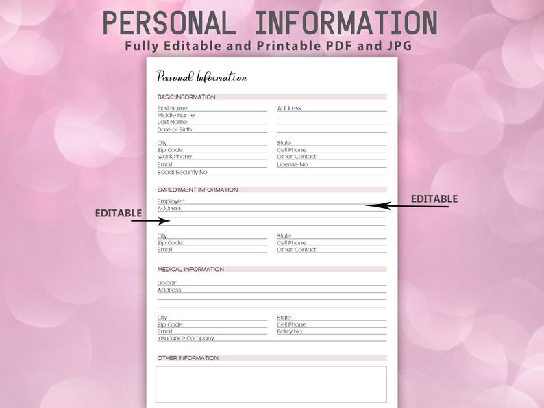 Personal Information Form Personal Data Template Info Sheet Template ...