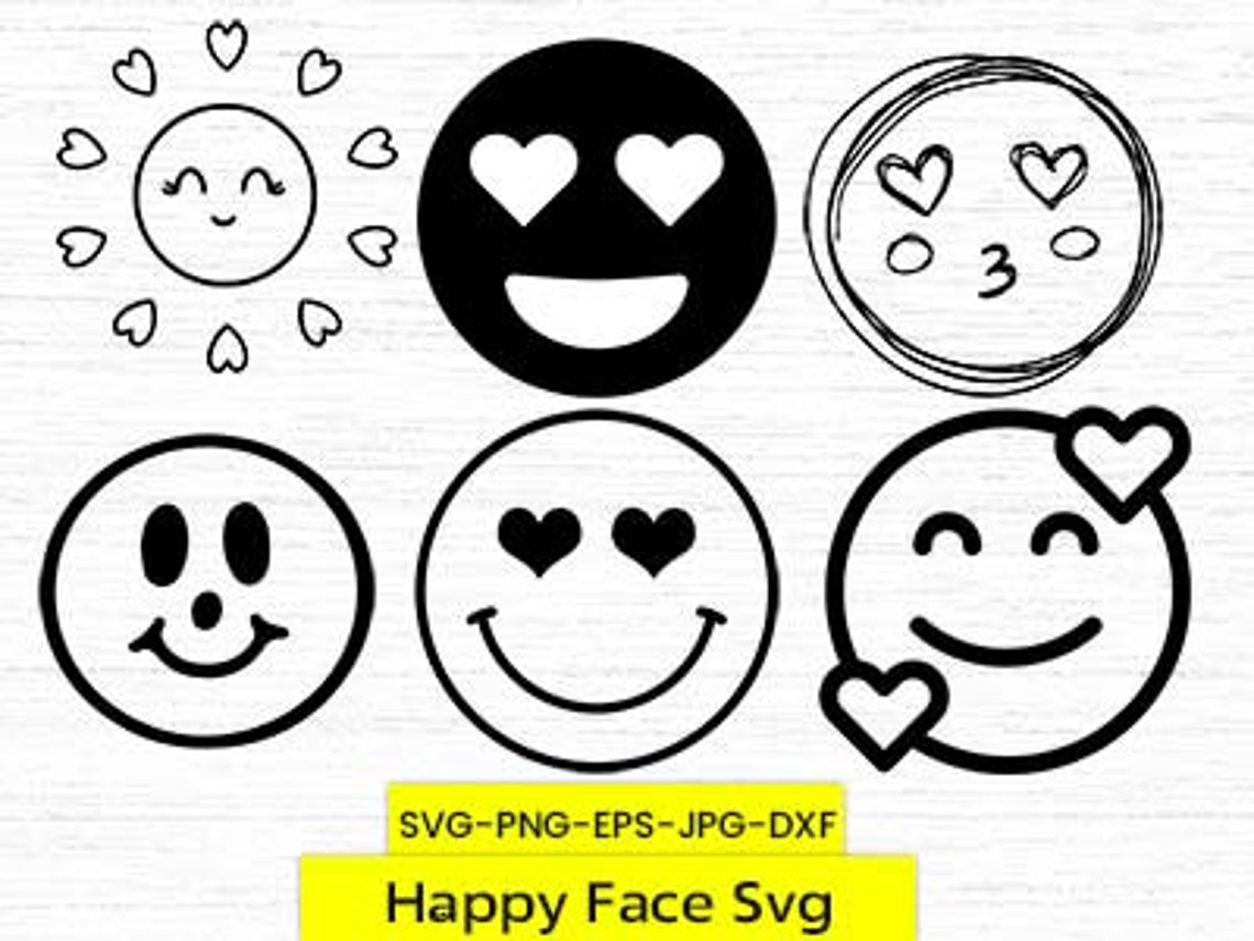 Happy Faces Svg Bundle, Heart Happy Face Svg, Smiley, Drippy Smile Svg ...