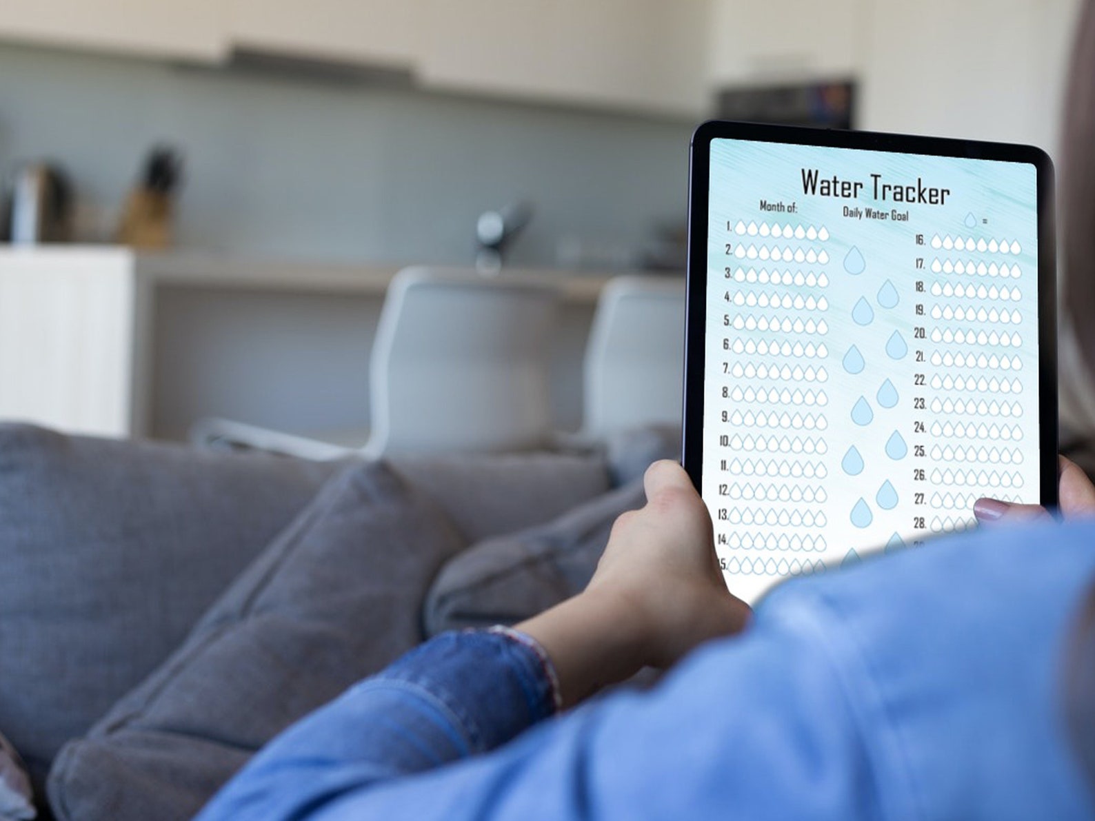 Blue Monthly Water Tracker,daily Water Tracking Log,30 Days Challenge,2 ...