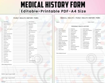 Editable Medical History Form, Family Medical History Form , Medical ...