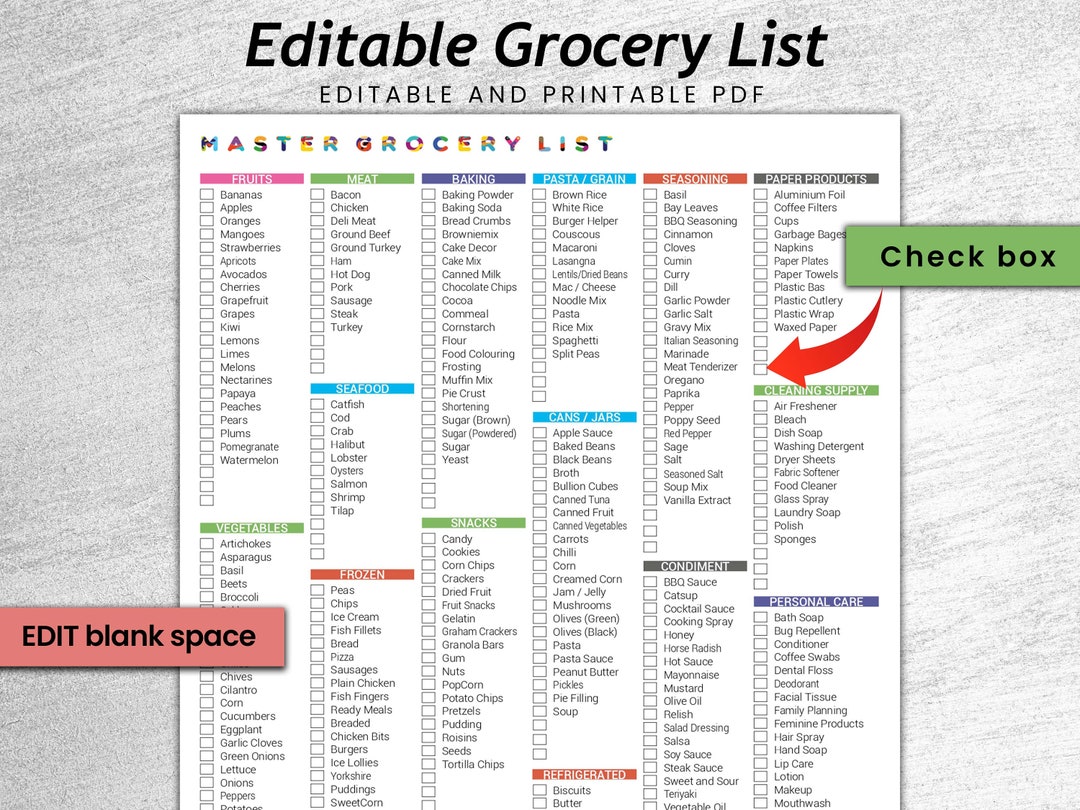 Master Grocery List Printable, Online Shopping List, Master Shopping ...