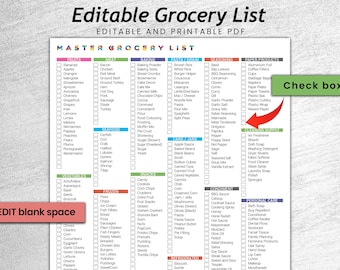 Editable and Printable Master Grocery List, Online Shopping List ...
