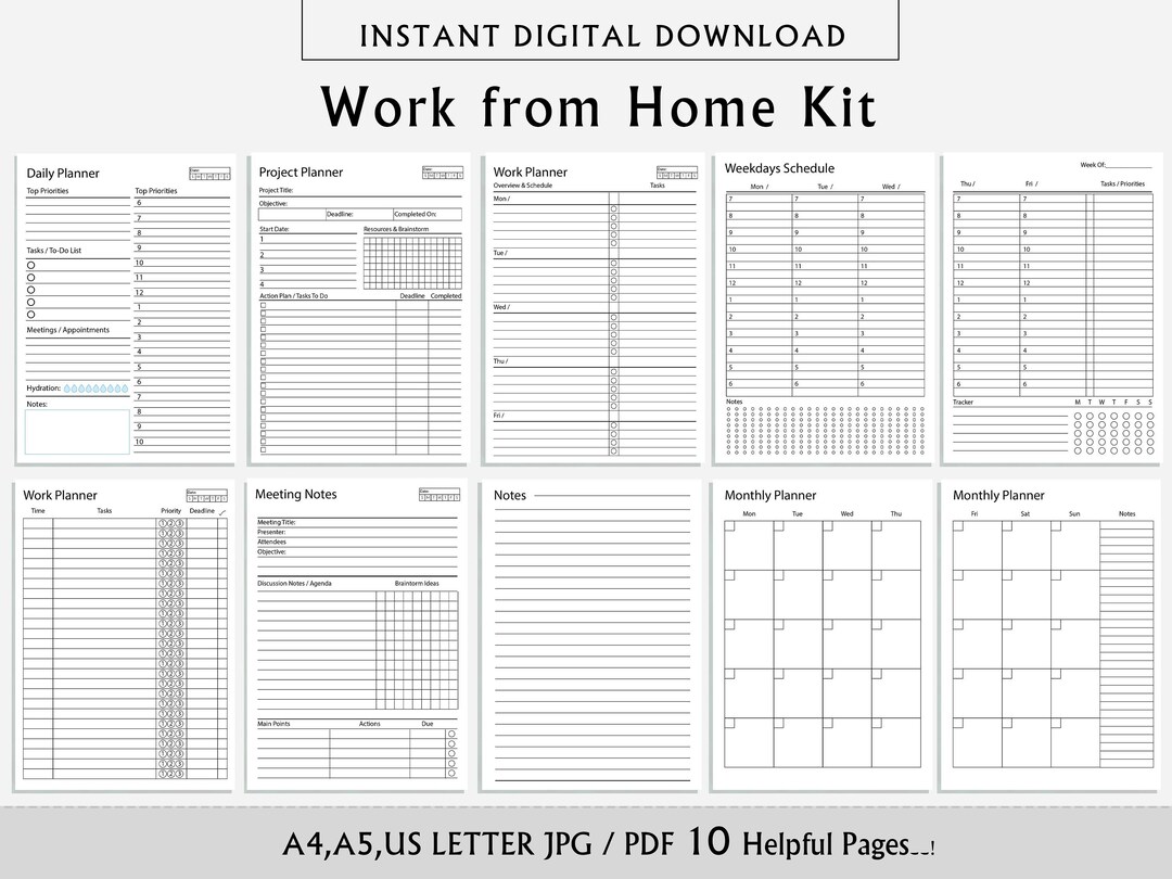 Work From Home Printable, Daily, Monthly Planner, Project Planner, Work ...